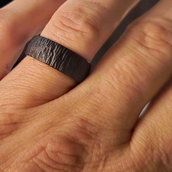 Crosshatch Titanium Band With 14k Yellow Gold Inlay - 6mm Mens Band ...