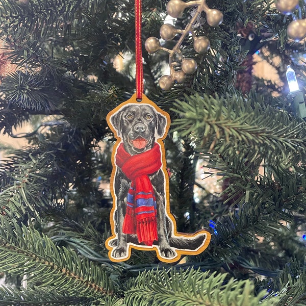 Black Lab Christmas Ornament, Watercolor Dog Art, Labrador Retriever ...
