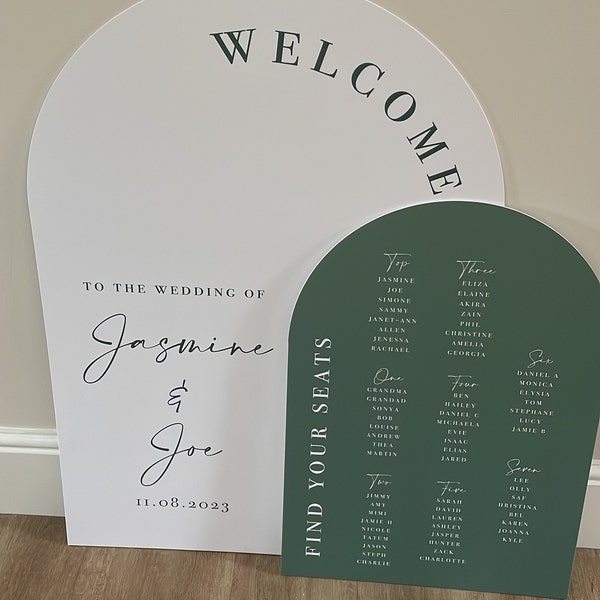 Wedding Table Plan and Welcome Sign Arched Set of 2 Wedding Signs Sage ...