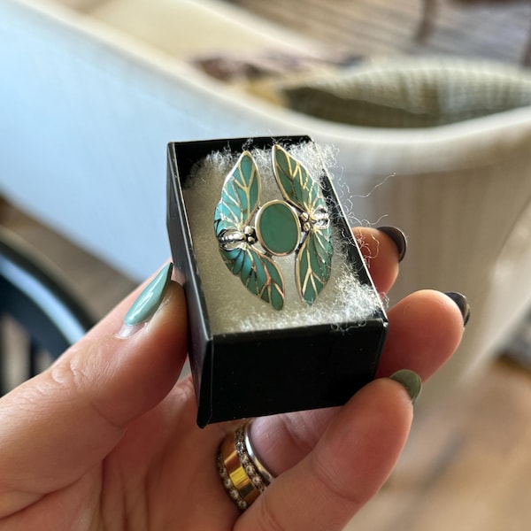 Antique Deco Turquoise Inlay Lunar Moth 925 Sterling Silver Ring - Etsy
