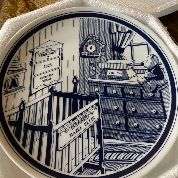 TBS Baby Keepsakes Nursery Plate Personalized Delft Blue - Etsy