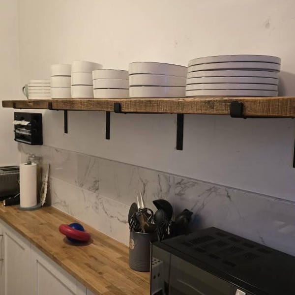 Extra Deep Handmade Rustic Shelf With Black Down Brackets (31cm Depth ...