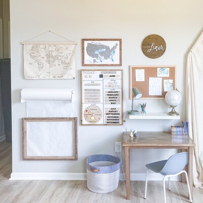 Small World Map Fabric Wall Hanging Natural Organic Cotton 67x46cm ...