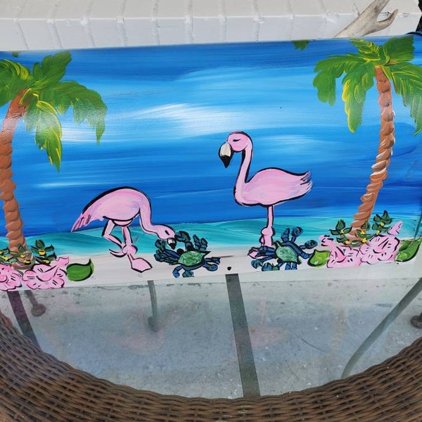 Hand Painted Mailbox: Flamingo & Crab Beach Scene - Etsy
