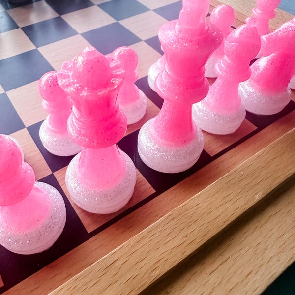 CHESS SET Bubble Gum Glow-in-the-dark Resin Handmade Chess Set Optional ...