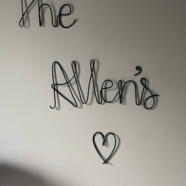 Wire Family Name Sign, Family Name Wall Artwire Typography, Wire Art ...