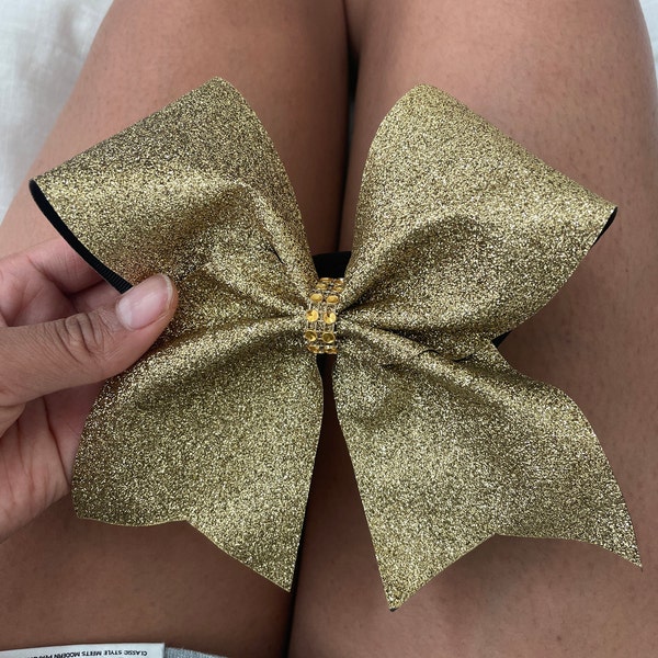Gold Rhinestones Cheer Bow- Gold Glitter Cheer Bow- Competition Cheer ...