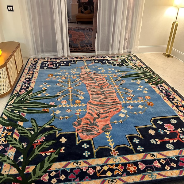 Hand Tufted Green Rug Modern High Low Rug Pebble Rug Multi Colored Rug ...