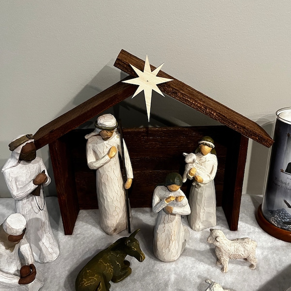 Rustic Handmade Western Red Cedar Wood Christmas Nativity Stable Manger ...