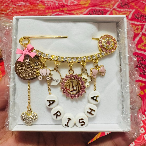 Pink Customized Baby Pin With Bead Name - Etsy