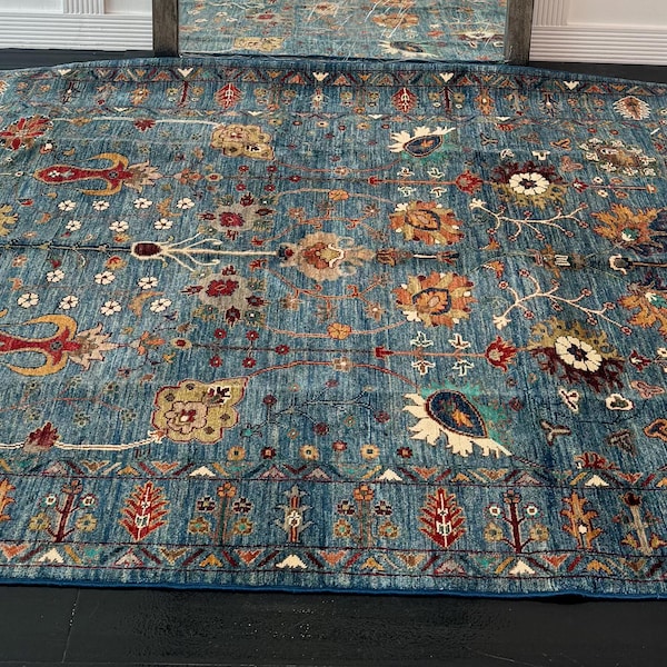 6x6 Round Rug, Handmade Afghan Blue Floral Persian Circle Rug, Oriental ...