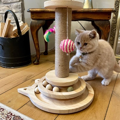 Cat Ball Batting Tower, Interactive Fluffy Toy Ball Cat Furniture, Gift ...