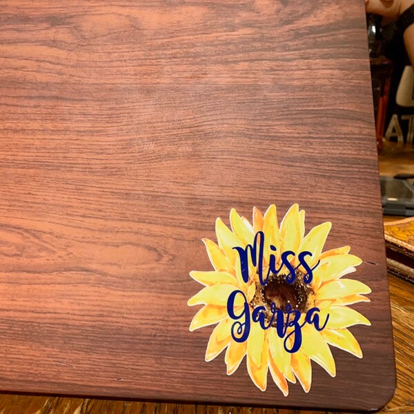Sunflower Monogram Sticker | Vinyl Name Decal | Watercolor Floral Name ...