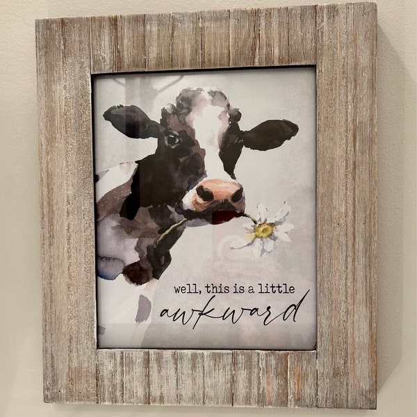Well This is A Little Awkward Cow Watercolor Bathroom Wall Decor, Funny ...