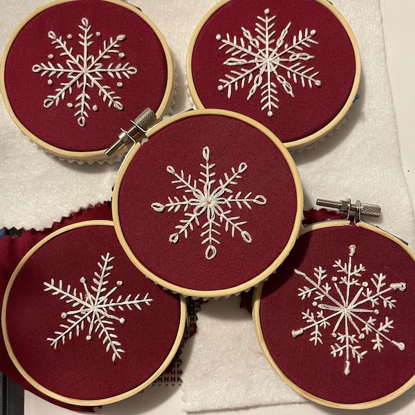 Five Snowflakes Christmas Embroidery Pattern + Video Tutorial, Beginner Embroidery PDF Pattern ...