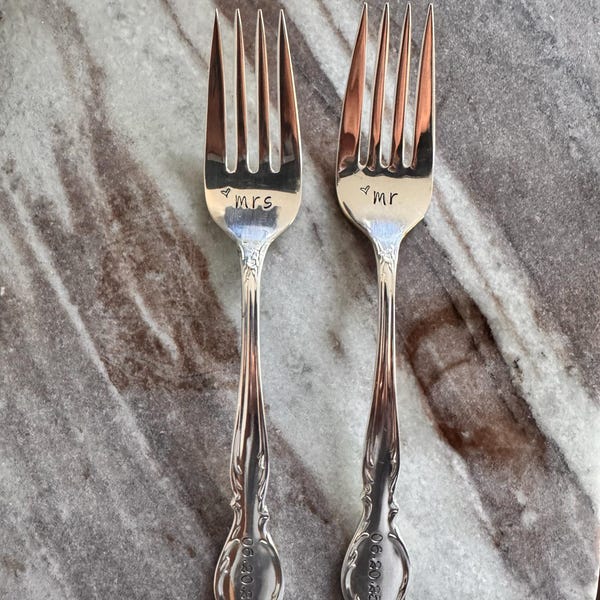 Custom Wedding Fork Set - Handstamped Wedding Date Forks - Cake Cutting ...