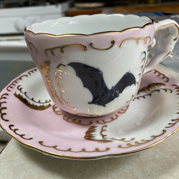 5 Colors - Gold Bat Teacup and Saucer Set, 8 Ounces, Food Safe and ...