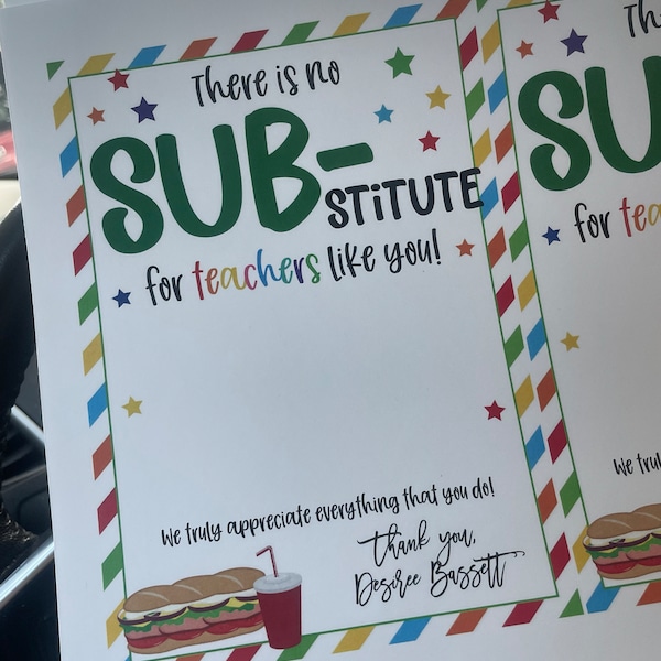 Printable/editable No Substitute Like You Sub Sandwich Gift Card Holder ...