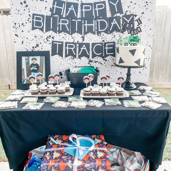 Black and White Happy Birthday Banner, Black and White Birthday, Black ...