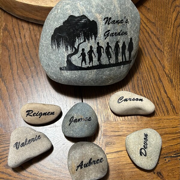 7in Grandma Garden Rock 3in Name Stones Add Kids Custom Order Carved ...
