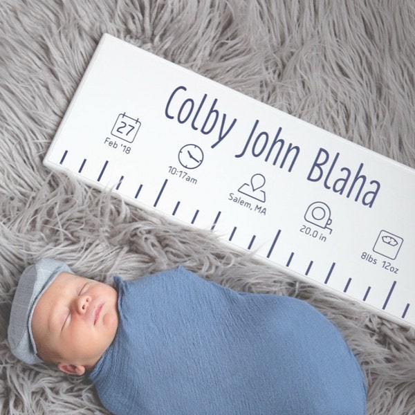 Custom Wooden Birth Ruler - Modern Style With Birth Stat Icons ...