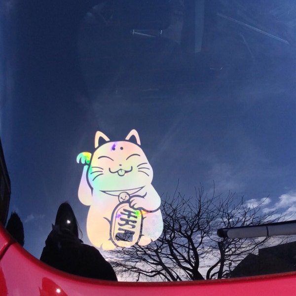 Lucky Cat Maneki Neko Oil Slick Chrome JDM Sticker - Drift Tengoku ...