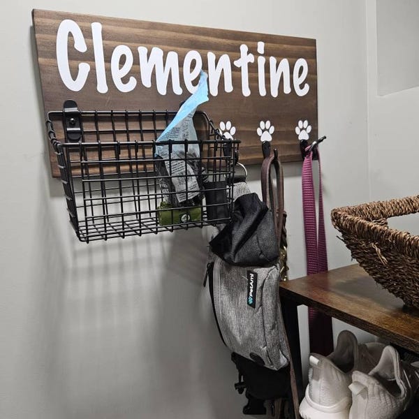 Handmade Pet Leash Organizer, Steel Basket & Hooks, Dog Mom Decor - Etsy