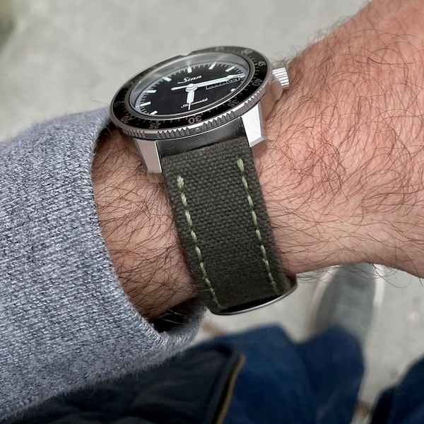 Basque Olive Canvas Watch Strap From 15oz Canvas, 20mm, 22mm, 24mm ...