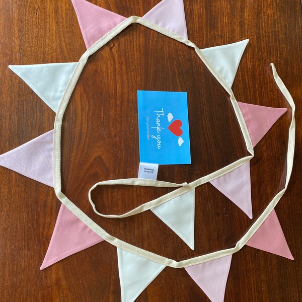 Pink and White Mini Bunting | Premium Cotton | Double-sided | Nursery ...
