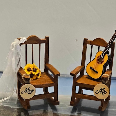 Wedding Cake Topper-rocking Chair-sunflowers-guitar-banjo-bride-groom ...