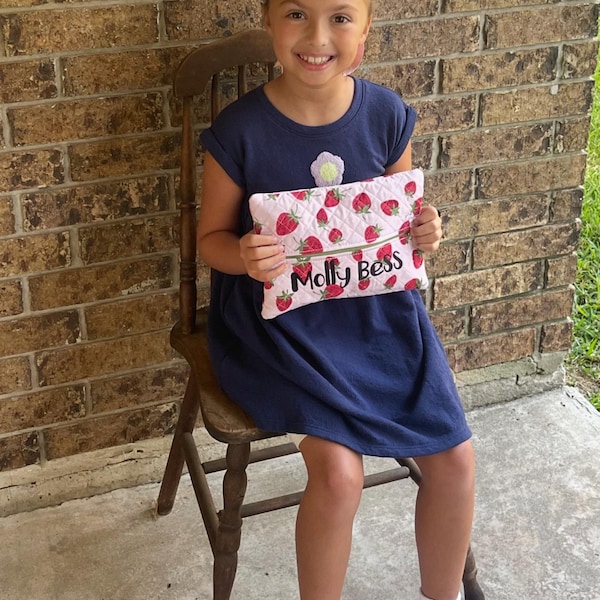 Personalized Pencil Pouch Girls Zippered Case Girly Artsy Accessory ...
