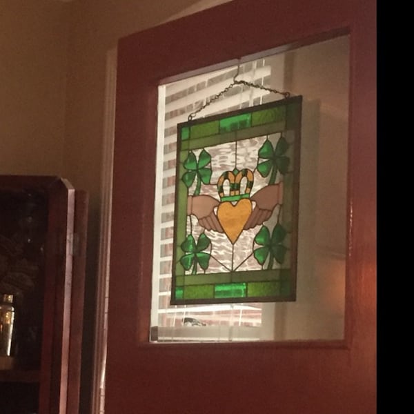 Irish Claddagh Ring Shamrock Stained Glass Window Panel, Hangings ...