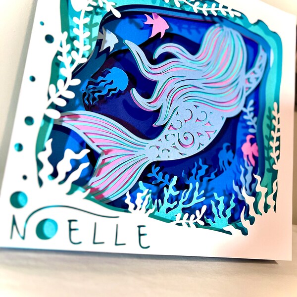 Mermaid 3D Shadow Box SVG/ Multilayer Mermaid and the Ocean/ Mermaid ...