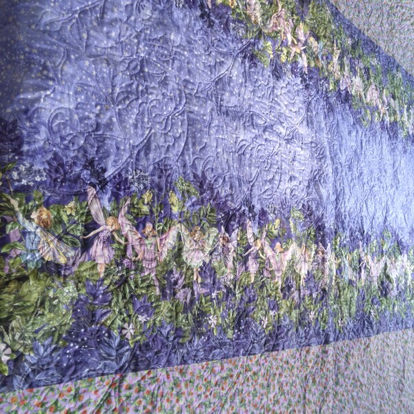 Michael Miller Purple Border Stripe Night Flower Fairy Garden Cotton ...