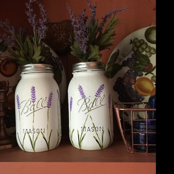 Lavender Flower Painted Mason Jar - Quart Size Mason Jars Painted ...