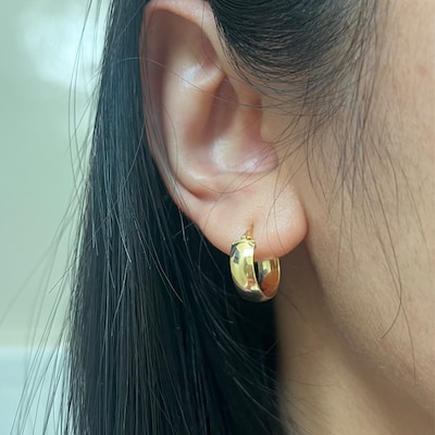 14k Yellow Gold Hoop Earrings Hollow Italian Gold Earrings Chunky Hoops ...