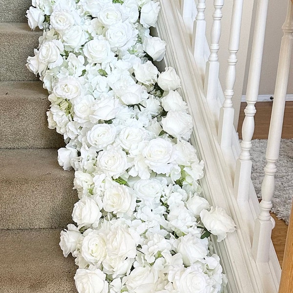 White Floral Flower Runner,rose Wedding Flower Arrangements,aisle ...