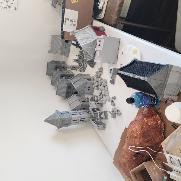 Tabletop Town Set, 32mm Scale, 10 Buildings Market Playable Interior ...