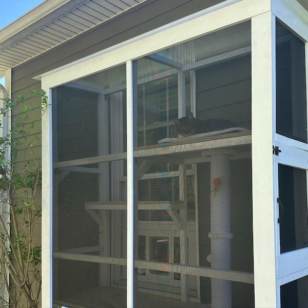 DIY Window Catio Plans, Outdoor Cat Enclosure With Scratching Post ...