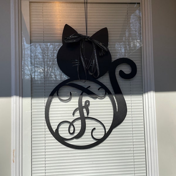 Cat Monogram Door Hanger, Cat Sign, Door Hanger, Metal Art, Metal Sign ...
