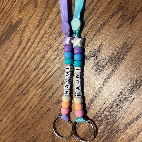 Personalised Beaded Blue Keyring, Handmade Keychain, End of Term ...