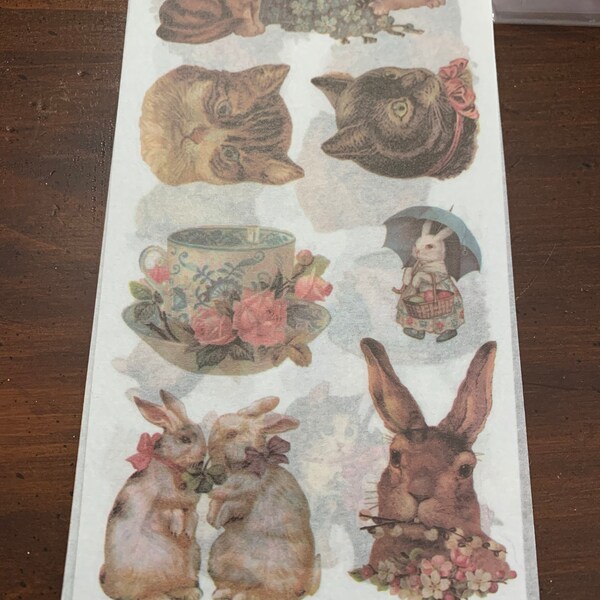 VINTAGE Style RABBITS and CATS 21 Transparent Stickers of Rabbits ...