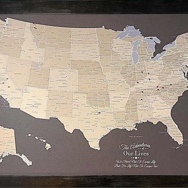 CANVAS Personalized Earth Toned USA Travel Map - Push Pin Travel Map ...