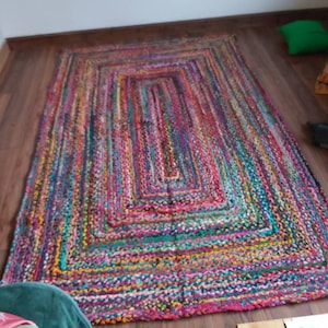 Multi Chindi Striped Jute Rag Rug Handcrafted Sustainable Home Decor ...