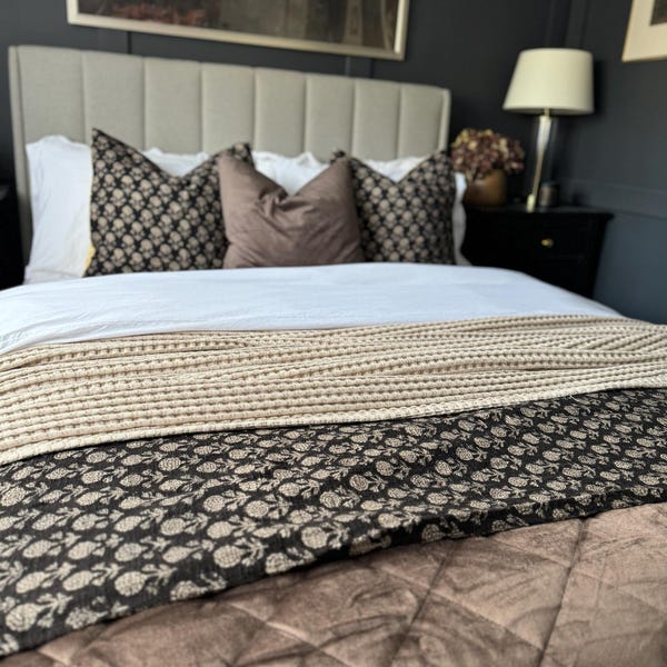 Indian Handmade Wool Throw Blanket Bhujodi Blanket Wool Blanket in Dark ...