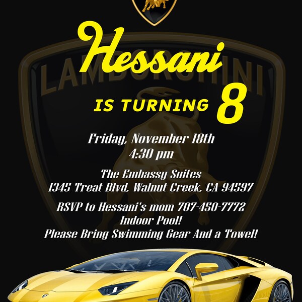Lamborghini Cars Funny Birthday Invitation, Race Car Birthday Party ...