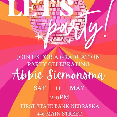 Disco Graduation Party Invitation Template for Retro & Groovy 70s Grad ...