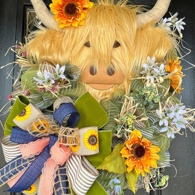 Highland Cow Wreath Attachment, Tan Cow Door Decor, Cow Wall Hanger ...