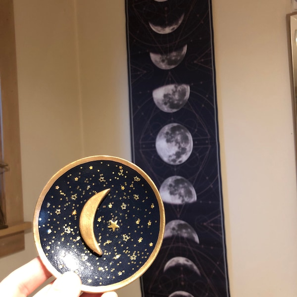 MOON TRINKET DISH, Crescent Moon Ring Dish, Starry Night Moon Dish ...