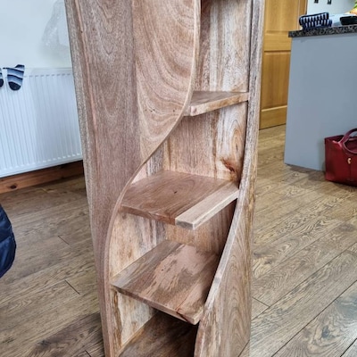Mantis Solid Natural Mango Wood Twisted Bookcase 90cm High X 28.5cm ...